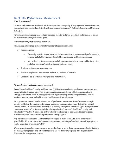 W10 W10 Lecture Notes Week 10 Performance Measurement What Is A
