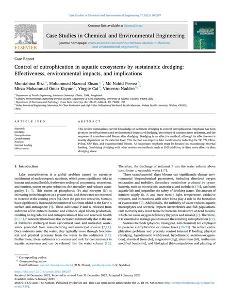 Pdf Control Of Eutrophication In Aquatic Ecosystems By Sustainable Dredging Effectiveness