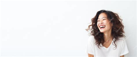 Premium Photo Asian Girl Laughing On A White Banner