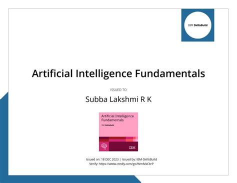 Earned Ibm Skillsbuild Badge For Ai Skills Subba Lakshmi R K Posted
