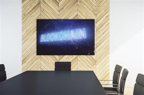 Premium Photo Blockchain Technology Hologram On Presentation Tv