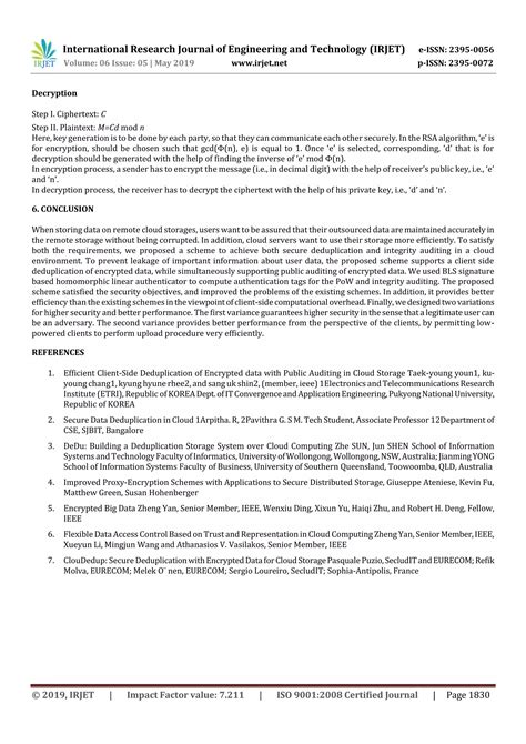 Irjet Deduplication Of Encrypted Bigdata On Cloud Pdf