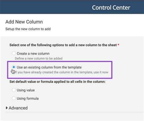 Control Center Global Updates Columns Smartsheet Learning Center