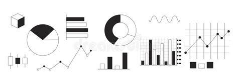 Data Visualization Charts Black And White 2d Line Objects Set Stock Illustration Illustration