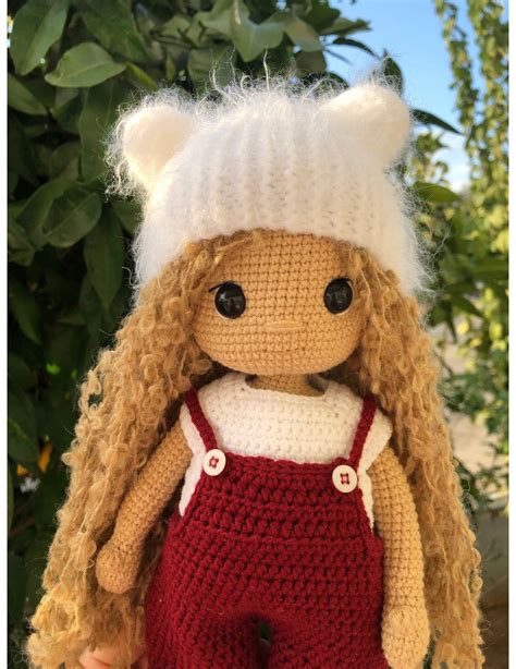 Custom Crochet Blonde Doll With Red Overalls Personalized Doll