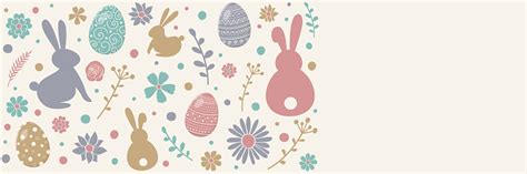 파스텔 색상의 토끼 계란과 꽃 부활절 배너입니다 엽서의 템플릿입니다 배너 벡터 0명에 대한 스톡 벡터 아트 및 기타 이미지