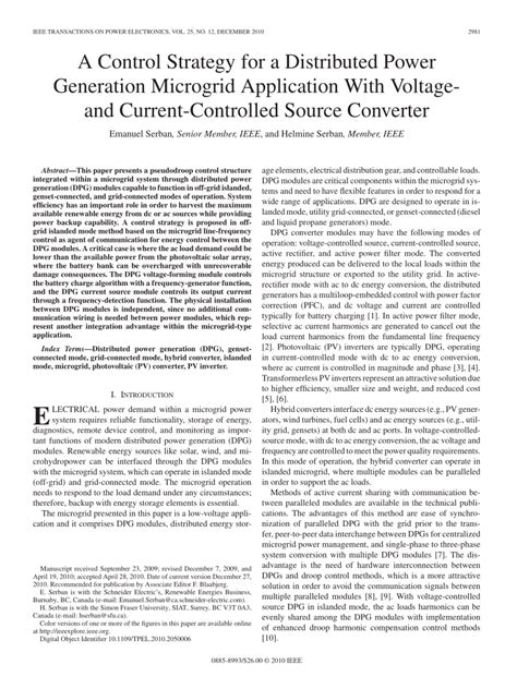 Pdf A Control Strategy For A Distributed Power Generation Microgrid