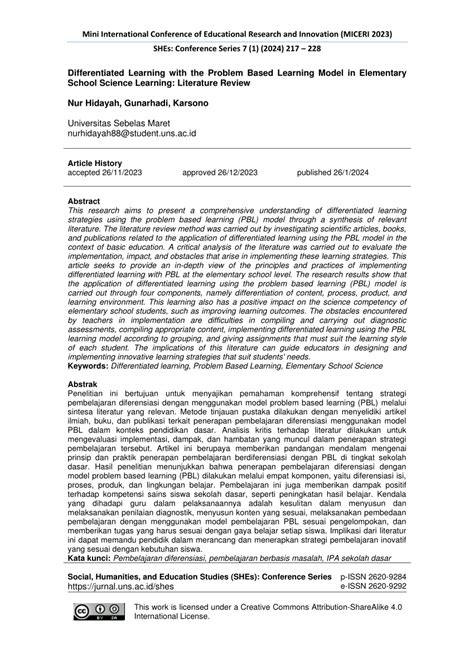 Pdf Differentiated Learning With The Problem Based Learning Model In Elementary School Science