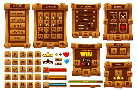 Wooden Button Cartoon Interface Ui Or Game Gui 12963756 Vector Art At Vecteezy