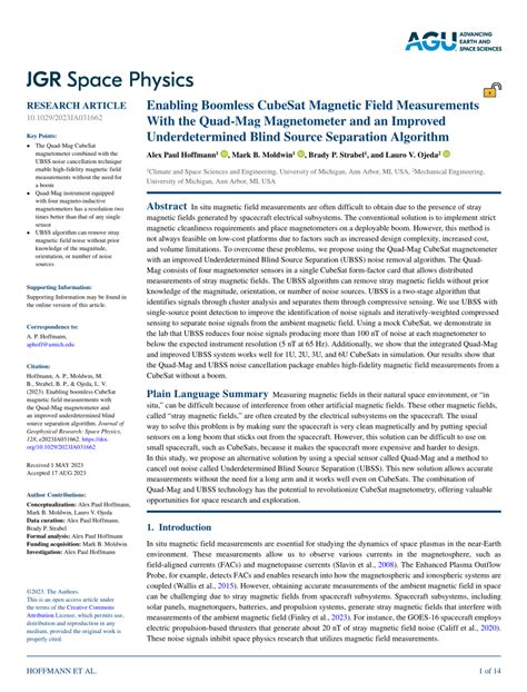 Pdf Enabling Boomless Cubesat Magnetic Field Measurements With The Quad‐mag Magnetometer And