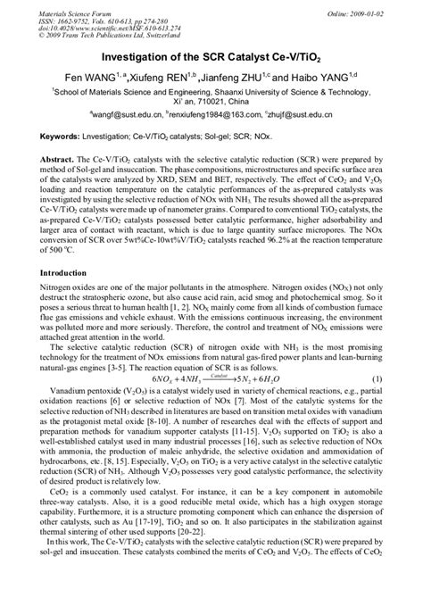 Investigation Of The Scr Catalyst Ce V Tio2 Scientific Net