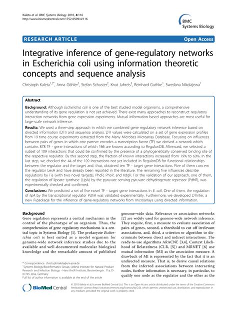Pdf Integrative Inference Of Gene Regulatory Networks In Escherichia