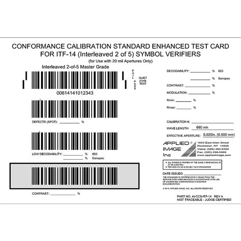 Conformance Calibration Standard Test Card For Itf 14 45 Off