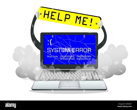 Broken Laptop Error Screen With Help Me Banner Stock Vector Image And Art Alamy
