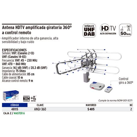 Antena Aérea Para Tv Giratoria 360 Grados A Control Remoto Volteck