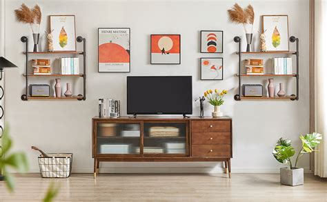 Ymyny Wandregal Schweberegal Mit 3 Ebenen Aus Holz Und Metall Wandmontage Im Industriestil