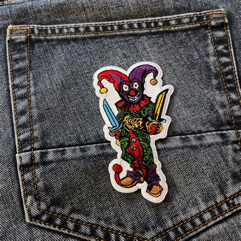 Embroidered Jester Clown Knives Iron On Sew On Patch Patchers