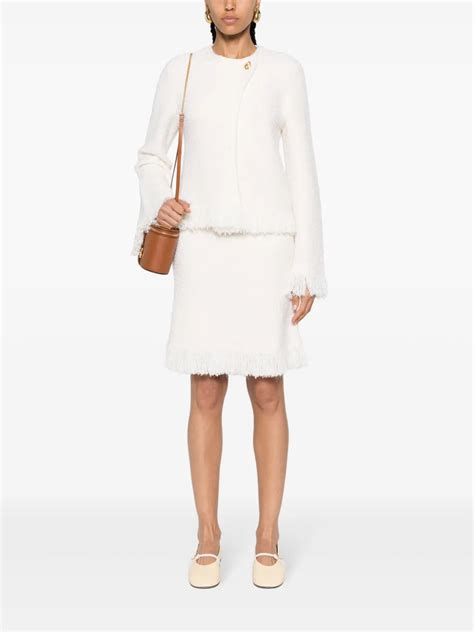 Chloé Frayed Detail Bouclé Tweed Jacket Neutrals Farfetch
