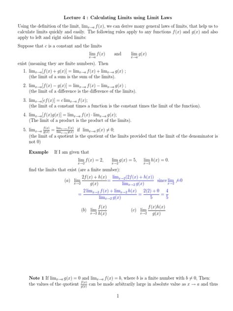 Calculating Limits Using Limit Laws Pdf Pdf Polynomial Function