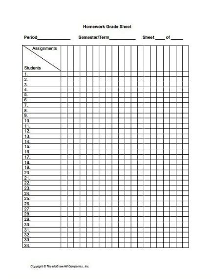 14 Grade Sheet Templates