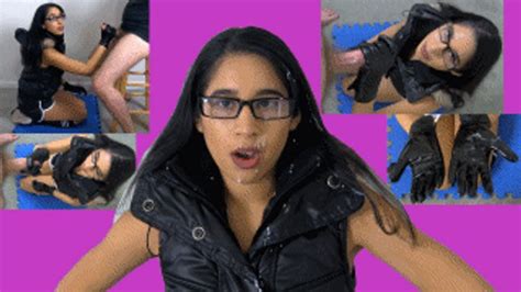 Street Brat Erica Milks A C Using Her Shiny Leather Gloves Till It Explodes All Over Her Face