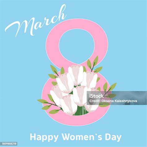 해피 여성의 날 인사말 카드 3월 8일 엽서 아름 다운 화려한 튤립과 세련 된 봄 배너입니다 0명에 대한 스톡 벡터 아트 및