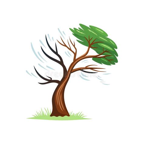 Windy Trees Cartoon Breeze Clipart Wind Blowing Windy Tree Vector