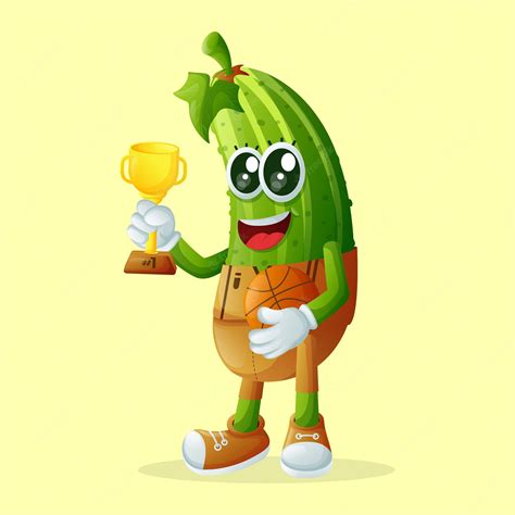 Premium Vector Cute Cucumber Characters Playing Basketball