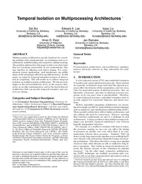 pdf temporal isolation on multiprocessing architectures isaac liu