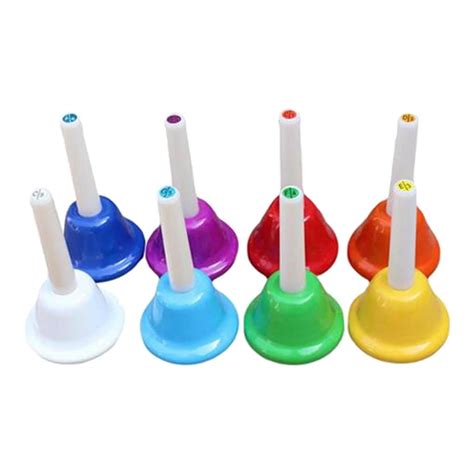8pcs Coloful Musical Hand Bell Set 8 Note Diatonic Metal Hand Bells