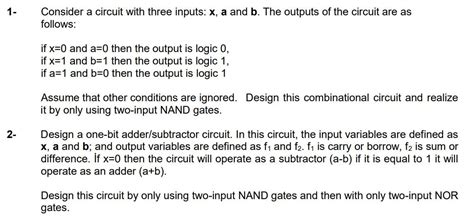 solved 1 consider a circuit with three inputs x a and b