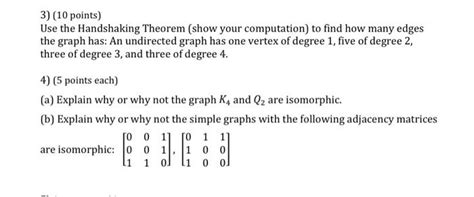 solved 3 10 points use the handshaking theorem show