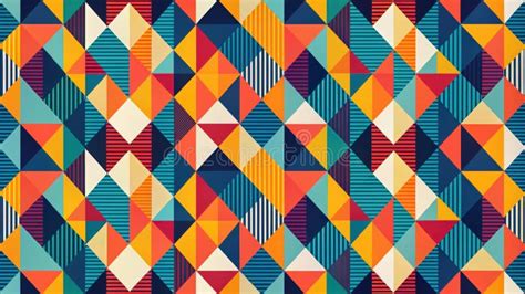 Vibrant Geometric Pattern With Interlocking Triangles And Stripes In
