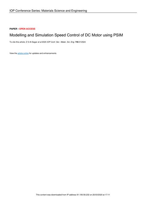 PDF Modelling And Simulation Speed Control Of DC Motor Using PSIM Modelling And Simulation