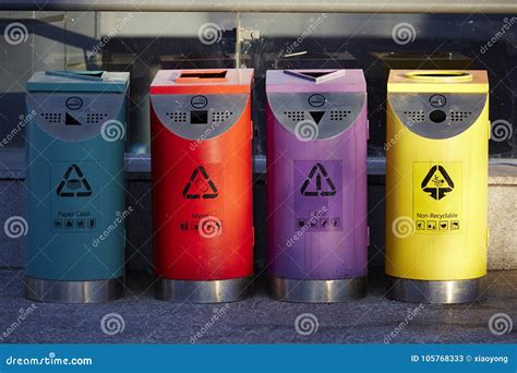 Trash Bins In Different Colors For Garbage Classification Stock Image Trash Bins In Different Colors For Garbage Classification Stock Image