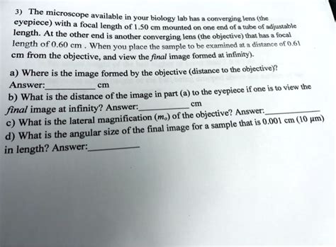 Solved The Microscope Available In Your Biology Lab Has Eyepiece With A Converging Lens The