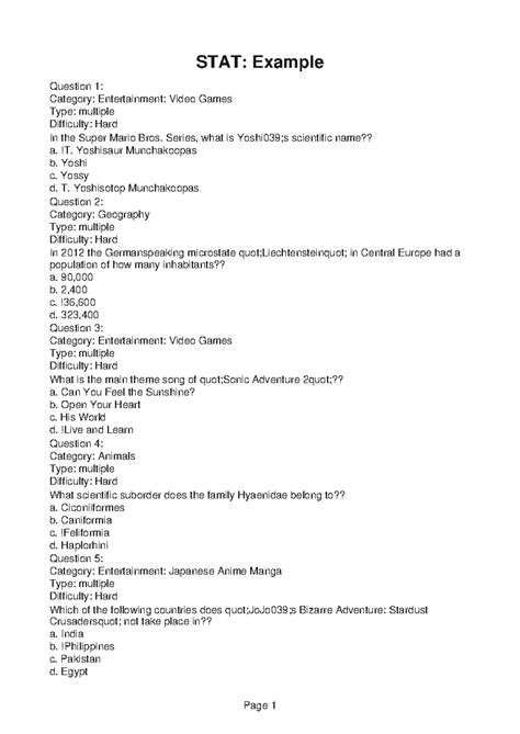 Stat260 Presentation 2 Stat Example Question 1 Category Entertainment Video Games Type