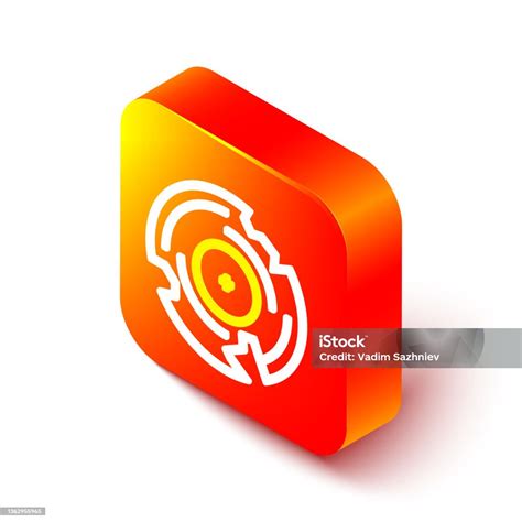 흰색 배경에 격리된 등색 선 비닐 디스크 아이콘입니다 주황색 정사각형 버튼 벡터 3차원 형태에 대한 스톡 벡터 아트 및 기타 이미지 3차원 형태 Dj 고풍스런