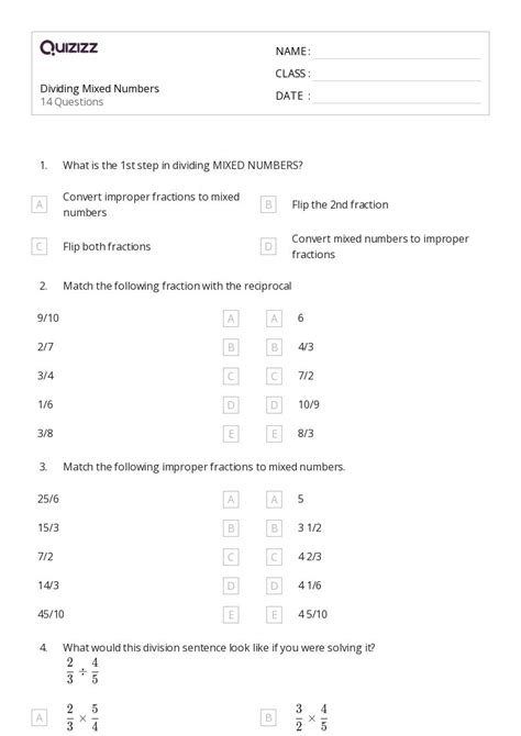 Dividing Mixed Numbers Worksheet