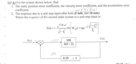 solved q1 a for the system shown below find 1 the static