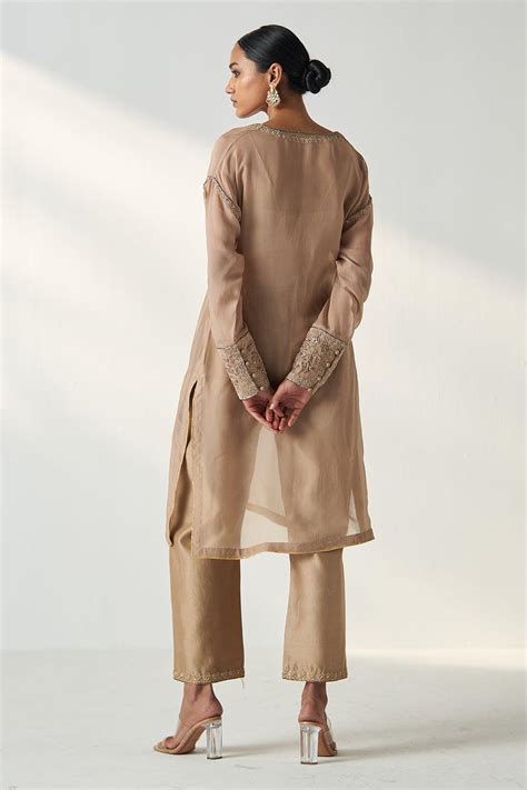 Pakhi Fawn Sheer Kurta Pant Set