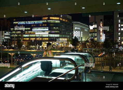 Night View Of Kyoto Tower Hotel And Yodobashi Camera Store Kyoto Stock