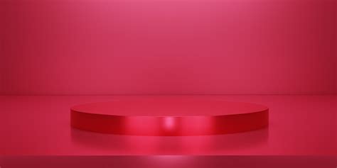 스튜디오 배경이 있는 반짝이는 빨간색 둥근 받침대 또는 연단 제품을 보여주기 위한 빈 디스플레이 또는 클린룸 텍스트를 위한 공간을 복사합니다 연단 전시 또는 진열장을 위한