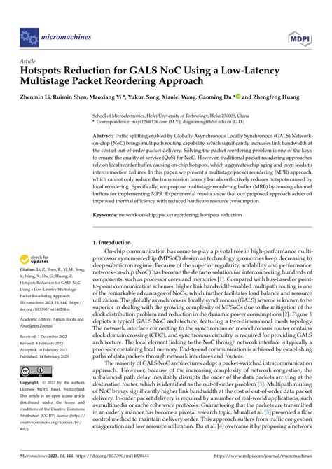 pdf hotspots reduction for gals noc using a low latency multistage packet reordering approach