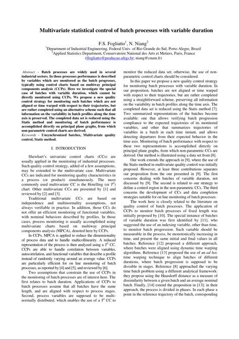 Pdf Multivariate Statistical Control Of Batch Processes With Variable