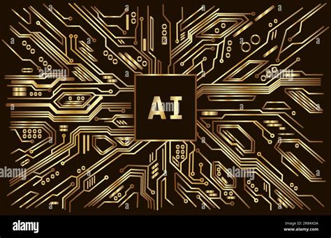 Ai Artificial Intelligence Chip Gold Circuit Background Dark Tech Futuristic Stock Vector Image