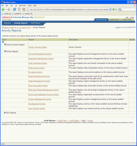Oracle Audit Vault Reports
