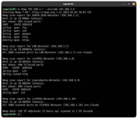 linux 中的 nmap 命令示例