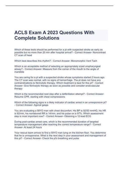 Acls Exam A 2023 Questions With Complete Solutions Acls Stuvia Us
