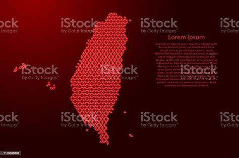 대만 지도 개요 배너 포스터 인사말 카드에 대 한 기하학적 패턴 배경과 노드를 반복 하는 빨간 삼각형에서 도식 벡터 일러스트입니다 3차원 형태에 대한 스톡 벡터 아트 및